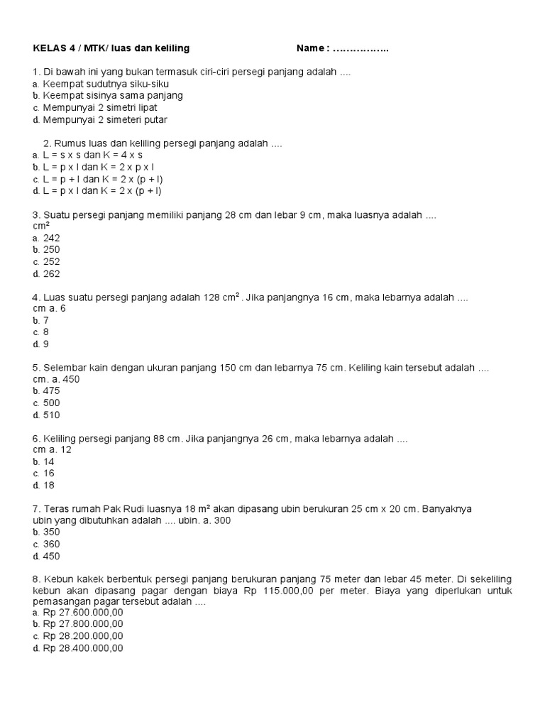 4.MTK Luas Dan Keliling | PDF