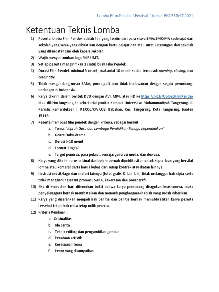 Ketentuan Teknis Lomba - Film Pendek | PDF | Seni