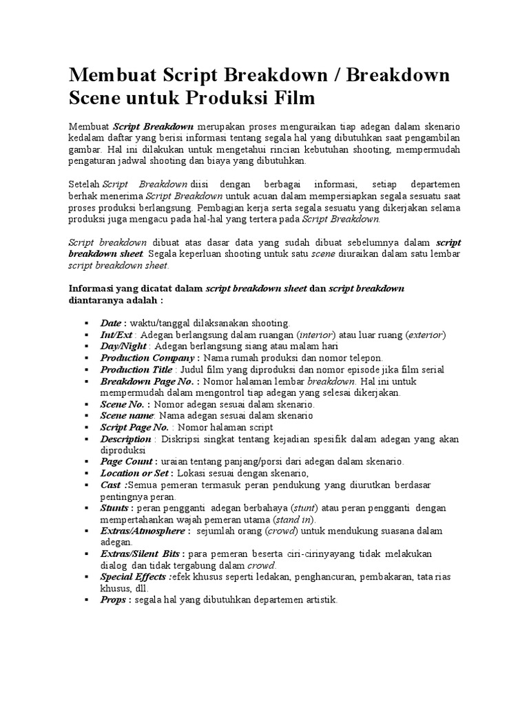 11MEI2020 Membuat Script Breakdown Atau Breakdown Scene Untuk Produksi ...