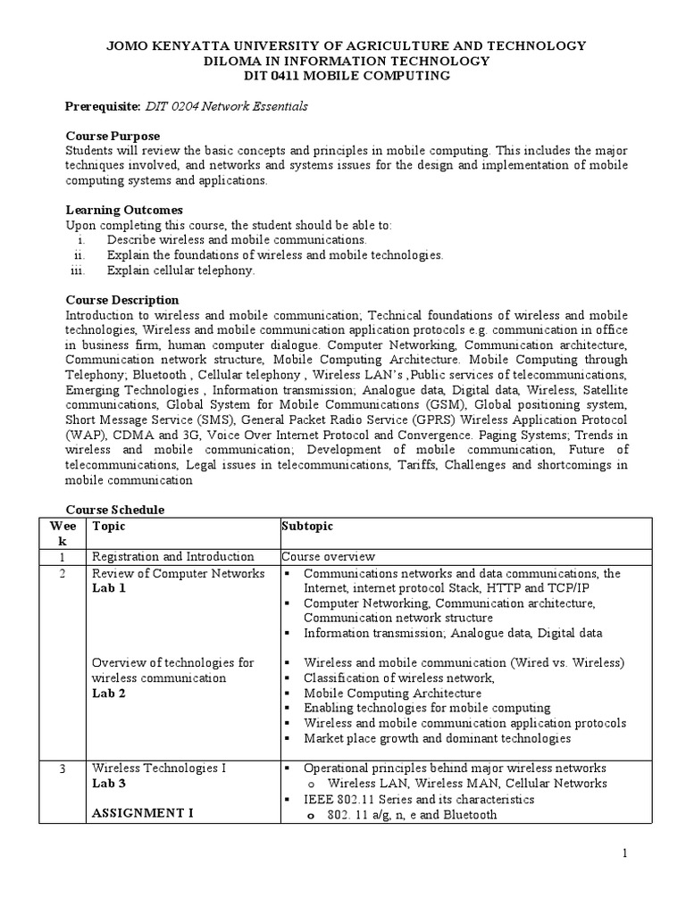 DIT 0411 Mobile Computing Outline_Jan 2023 | PDF | Computer Network ...