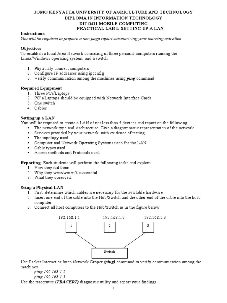 DIT 0411 Mobile Computing Lab 1 - LAN Setup | PDF DIT 0411 Mobile Computing Lab 1 - LAN Setup | PDF