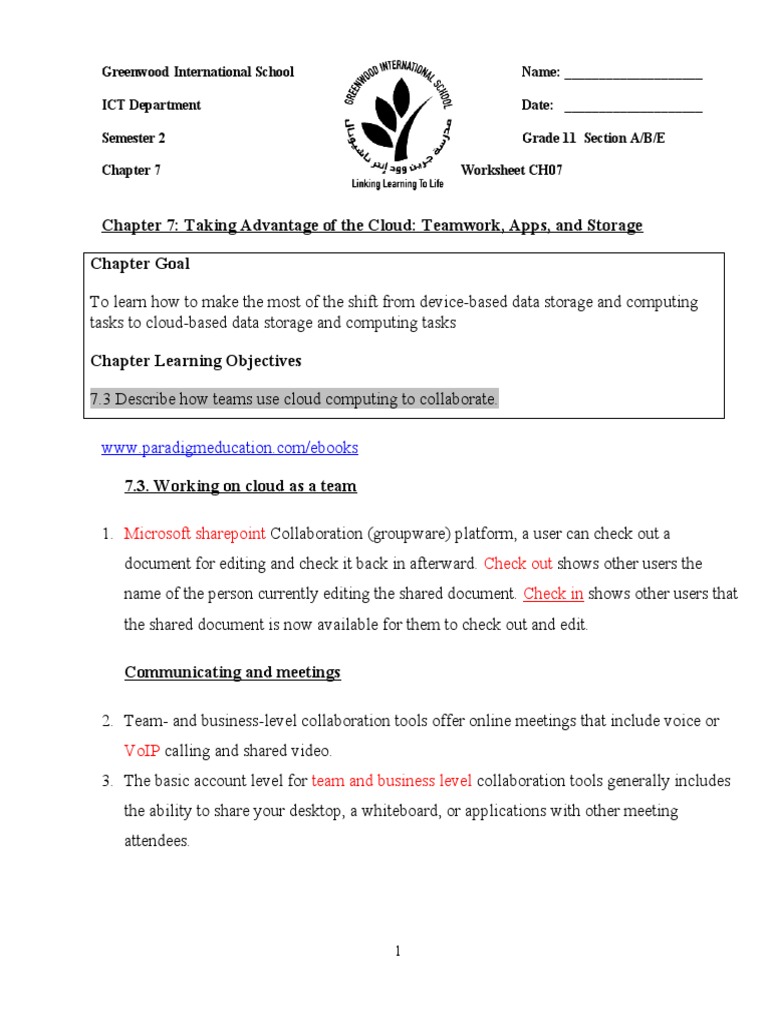 Chapter 7: Taking Advantage of The Cloud: Teamwork, Apps, and Storage Chapter Goal | PDF | Cloud ...