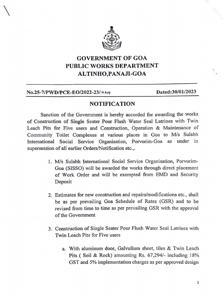 Notification IHHL | PDF | Sewerage | Toilet