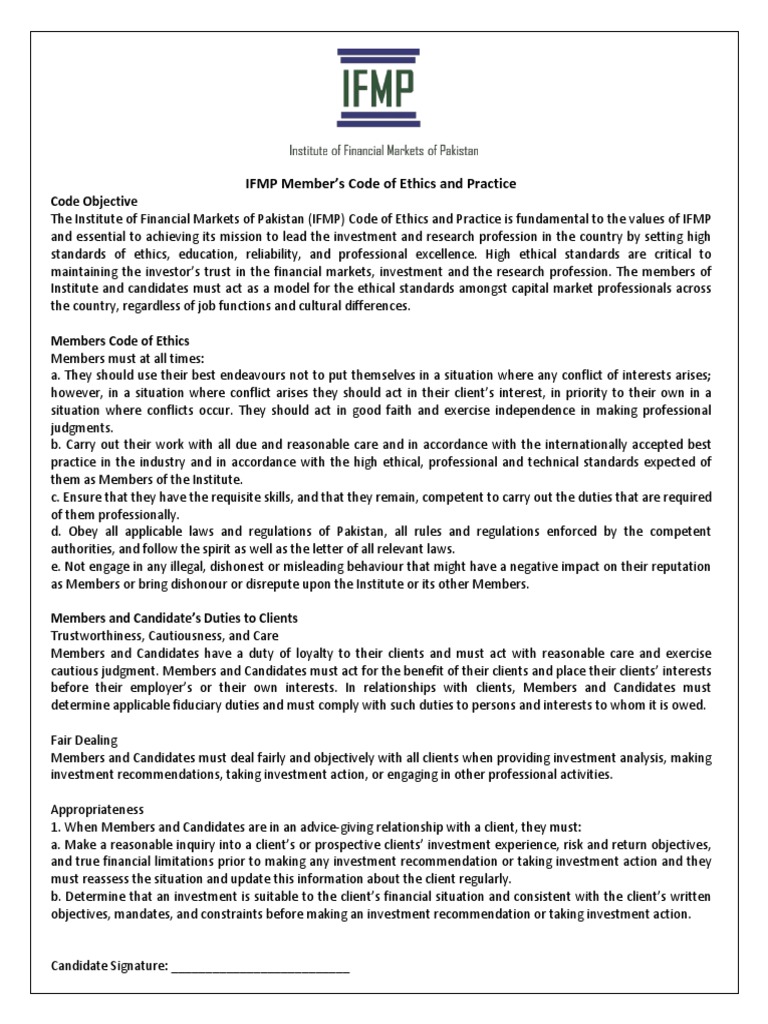 Ifmp Code of Ethics | PDF | Conflict Of Interest | Insider Trading