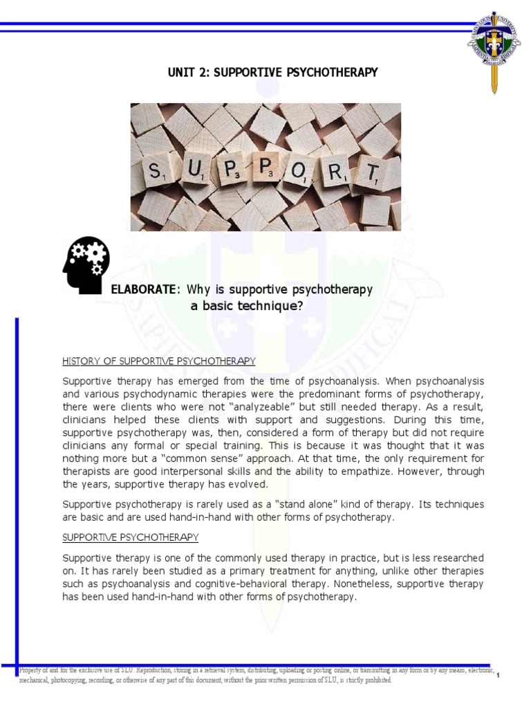 Unit 2: Supportive Psychotherapy: A Basic Technique? | PDF ...