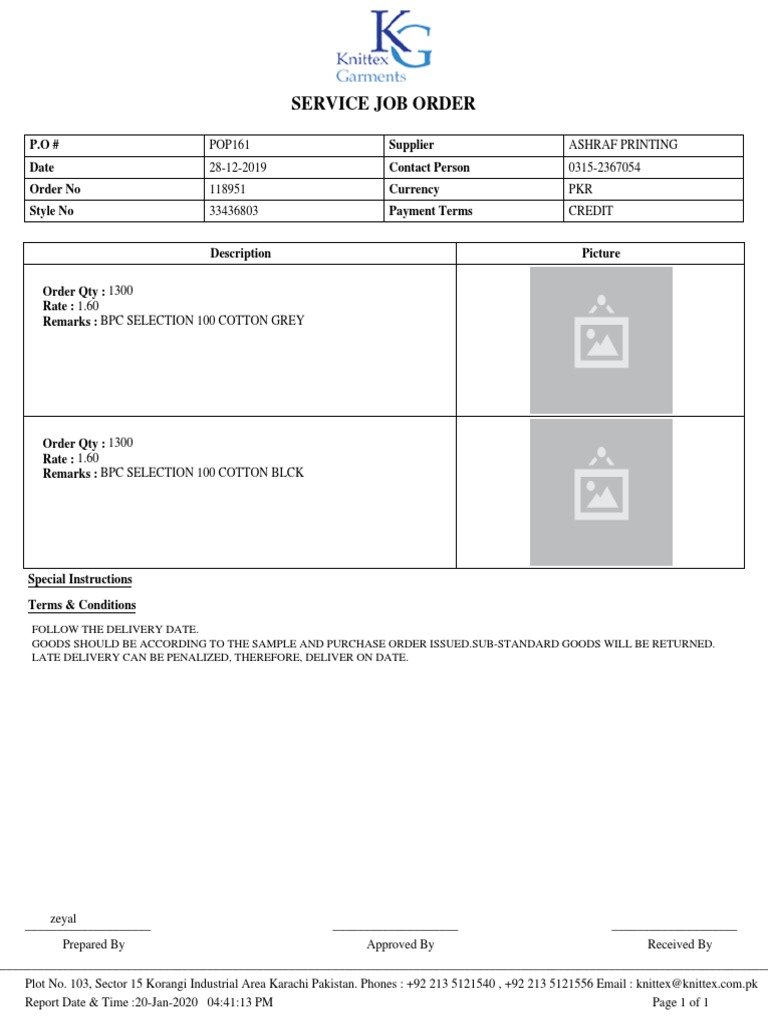 Service Job Order: POP161 Ashraf Printing 28-12-2019 0315-2367054 ...