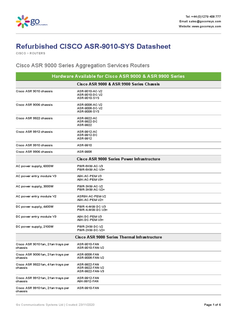 Cisco Asr-9010-Sys Datasheet | PDF | Electromagnetic Compatibility ...