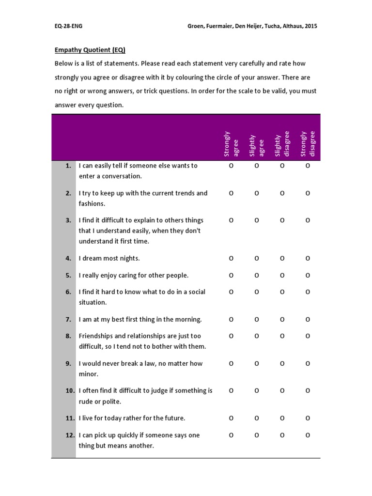 Empathy and Systemizing Quotient Test | PDF | Empathy | Thought