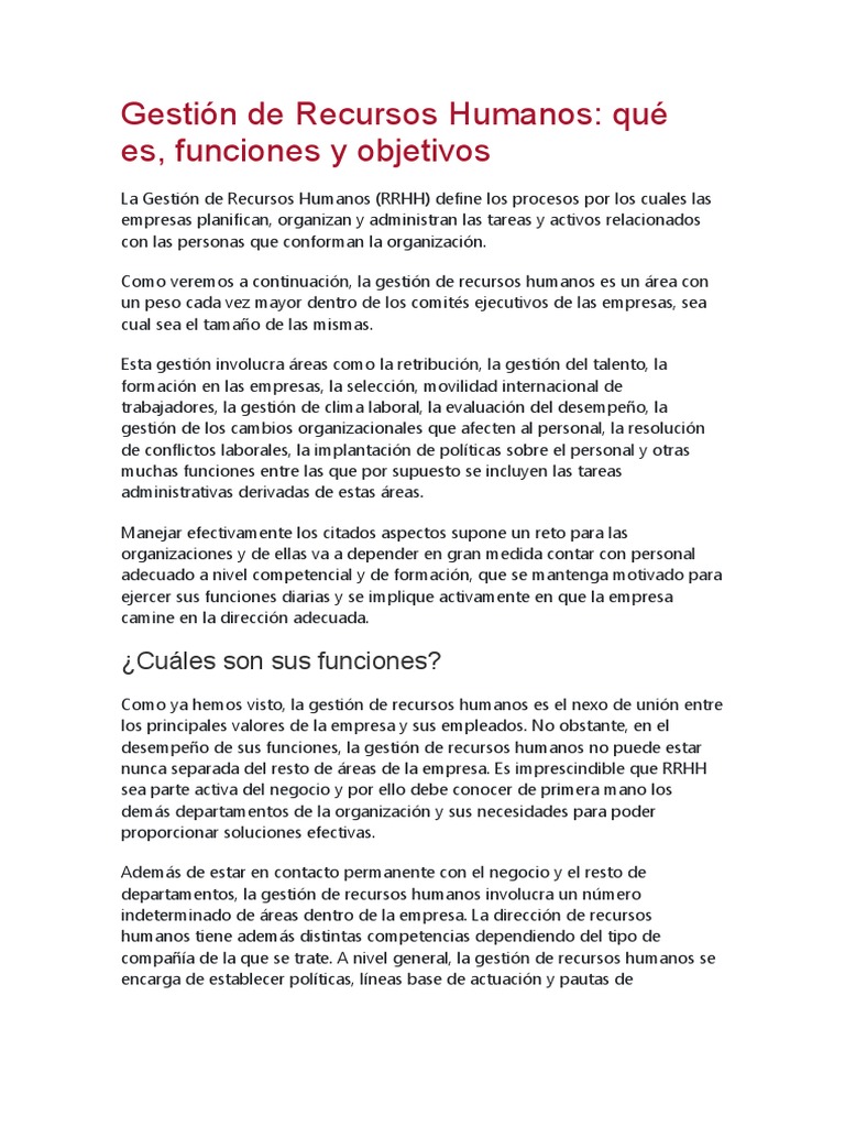 Gestión de Recursos Humanos | PDF | Gestión de recursos humanos | Economias