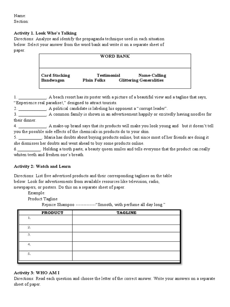 Assessment - Propaganda Techniques | PDF | Propaganda | Advertising