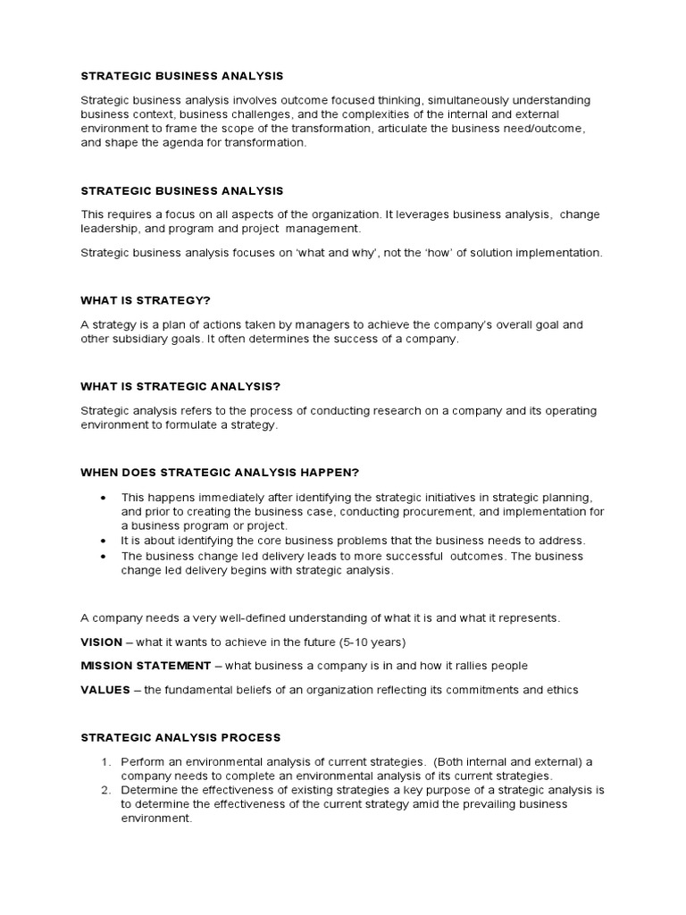 STRATEGIC BUSINESS ANALYSIS | PDF | Marketing | Strategic Management