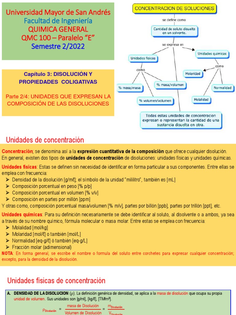 CAP 3 DISOLUCION Y PROPIEDADES COLIGATIVAS Parte 2 Unidades Que Expresan Concentracion | PDF ...