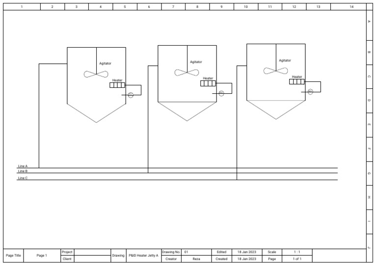 P&ID Drawing of Heater Jetty A Showing Process Flow Lines, Equipment ...