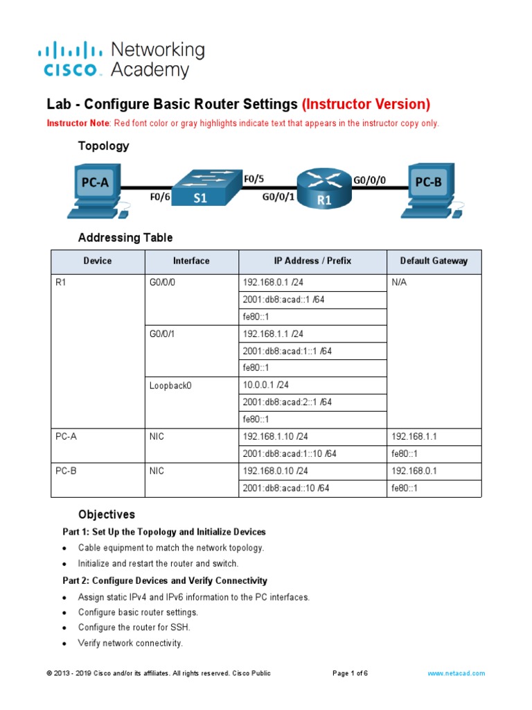 1.6.2 Lab - Configure Basic Router Settings | Download Free PDF | I Pv6 | Ip Address