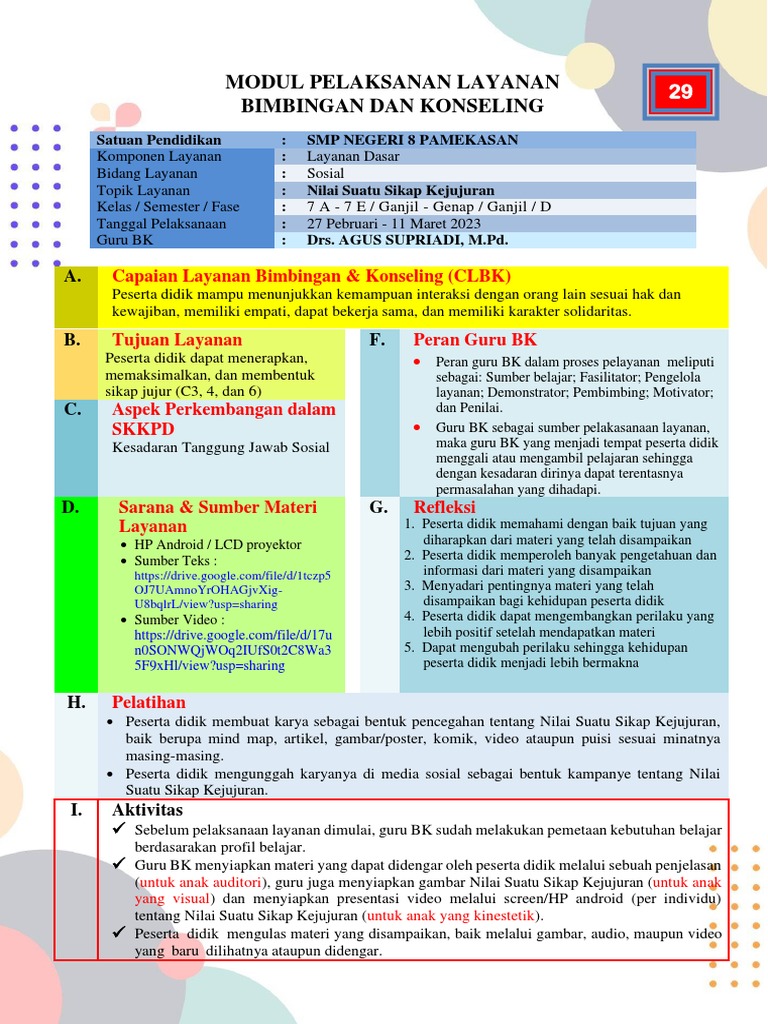 Modul Pelaksanan Layanan Bimbingan Dan Konseling | PDF