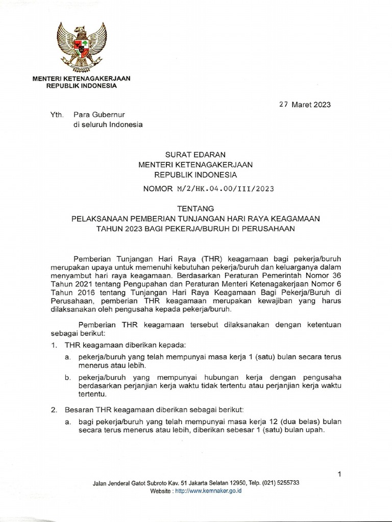 Se THR Tahun 2023 | PDF