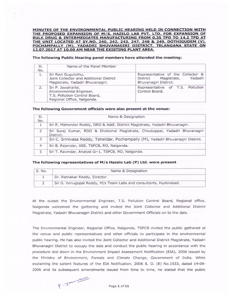 Hazelo Lab Pvt. LTD., Yadadri Bhuvanagiri District - PH MIN | PDF