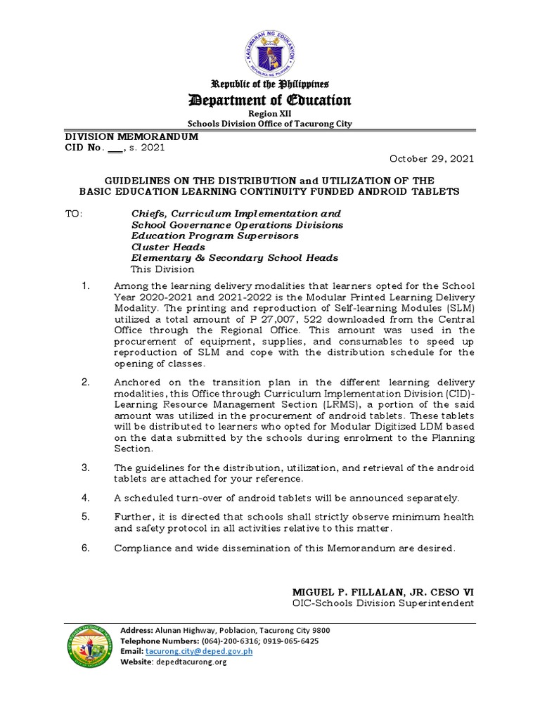 Memo2021 TabletDistributionGuidelines | PDF | Android (Operating System) | Tablet Computer