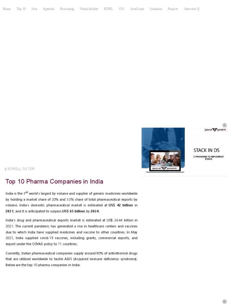 Top 10 Pharma Companies in India - Javatpoint | PDF | Life Sciences ...