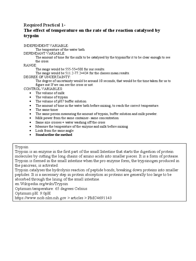 Required Practical 1 Write Up - Trypsin | Download Free PDF | Trypsin ...