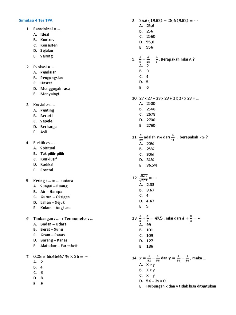 Simulasi 4 Tes TPA | PDF