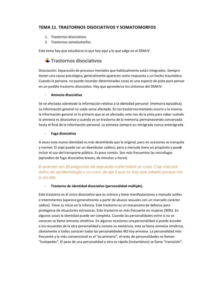 TEMA 11. Trastornos Disociativos y Somatomorfos | PDF | Ciencia y matemáticas | Estilo de vida