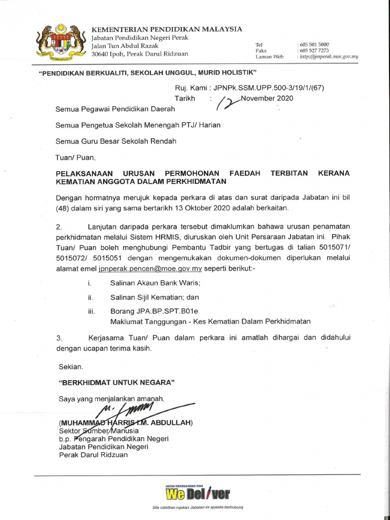 PELAKSANAAN URUSAN PERMOHONAN FAEDAH TERBITAN KERANA KEMATIAN ANGGOTA DALAM PERKHIDMATAN | PDF