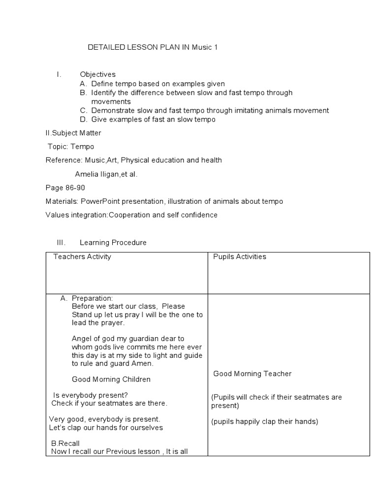 Lesson Plan in Music 1 | PDF | Cognition