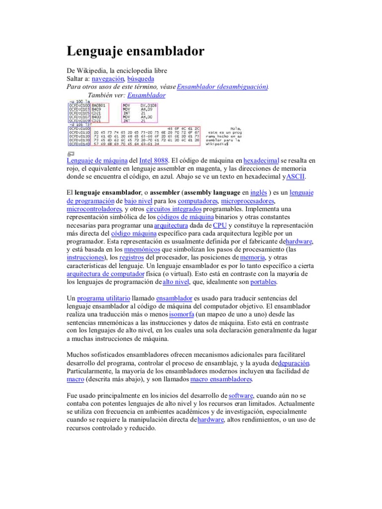 Lenguaje Ensamblador | PDF | Lenguaje ensamblador | Lenguaje de programación