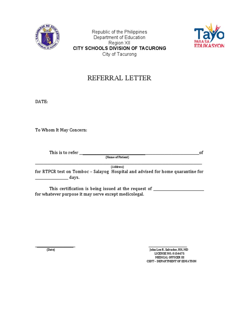 Referral Letter | PDF | Social Science