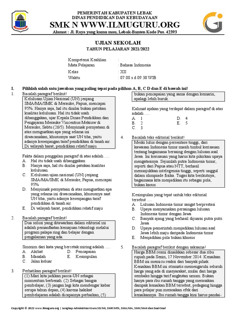 US Bhs Indonesia XII SMK | PDF
