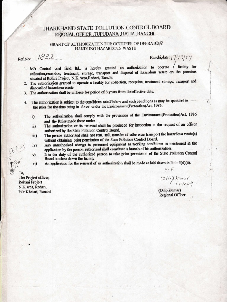 Rohini Hazardous Waste Authorization | PDF | Science & Mathematics