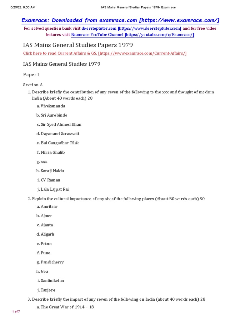 IAS Mains General Studies Papers 1979 | PDF