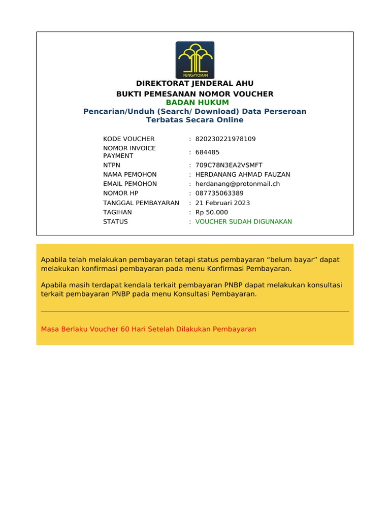 Pencarian/Unduh (Search/ Download) Data Perseroan Terbatas Secara ...