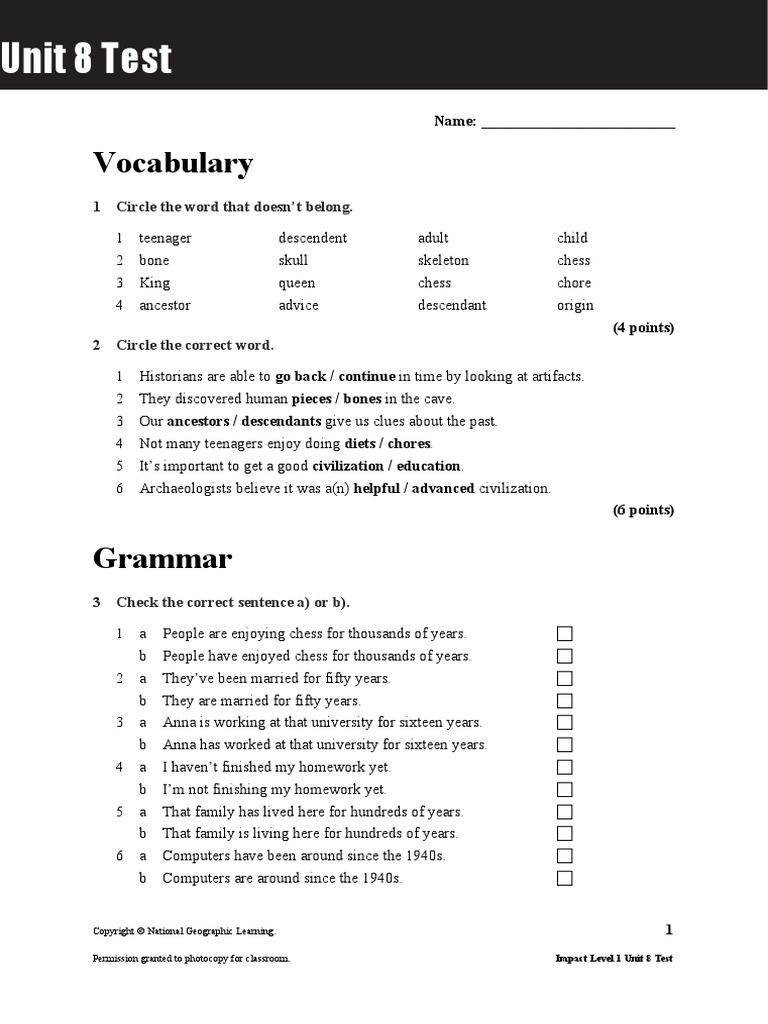Impact Level 1 Unit 8 Test 0 0 | PDF