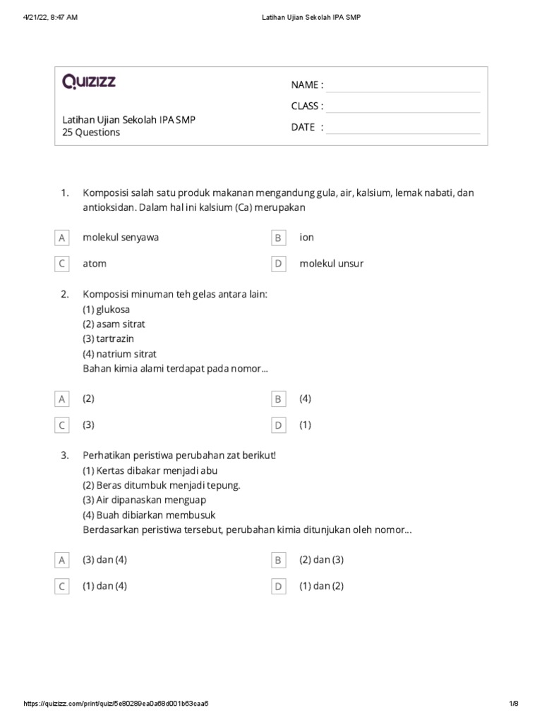 Latihan Ujian Sekolah IPA SMP | PDF