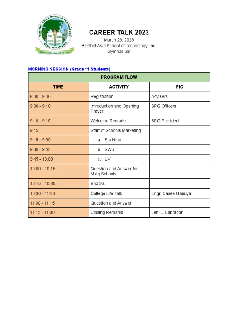 Career Talk 2023 Program Schedule | PDF
