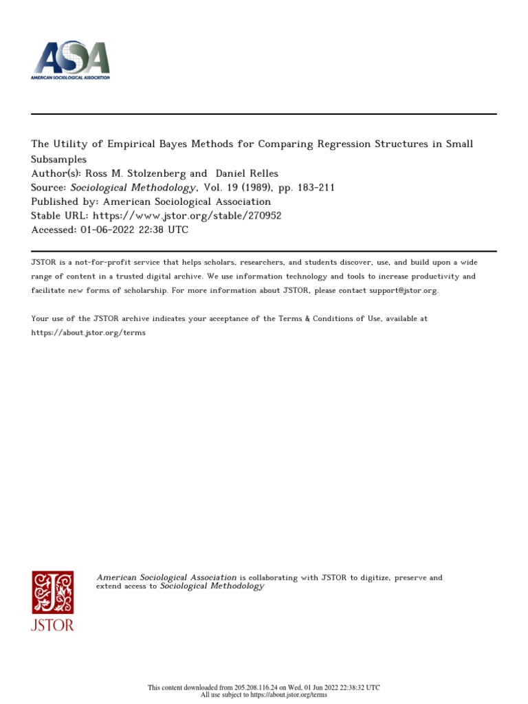 Stolzenberg and Relles The Utility of Empirical Bayes Methods PDF | PDF ... Stolzenberg and Relles The Utility of Empirical Bayes Methods PDF | PDF ...