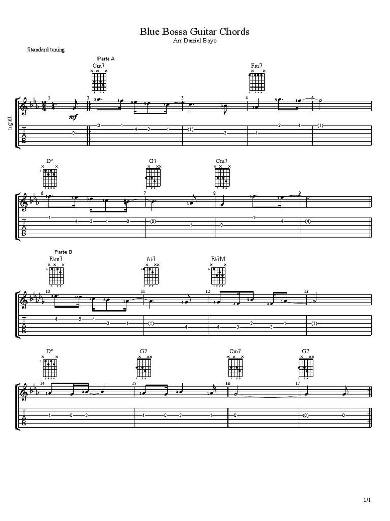 Blue Bossa Guitar Chords Melody 1 | PDF | Musical Instruments | String ...