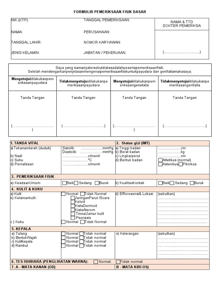 Form - Pemeriksaan Fisik Umum (Pake Kop Surat) | PDF