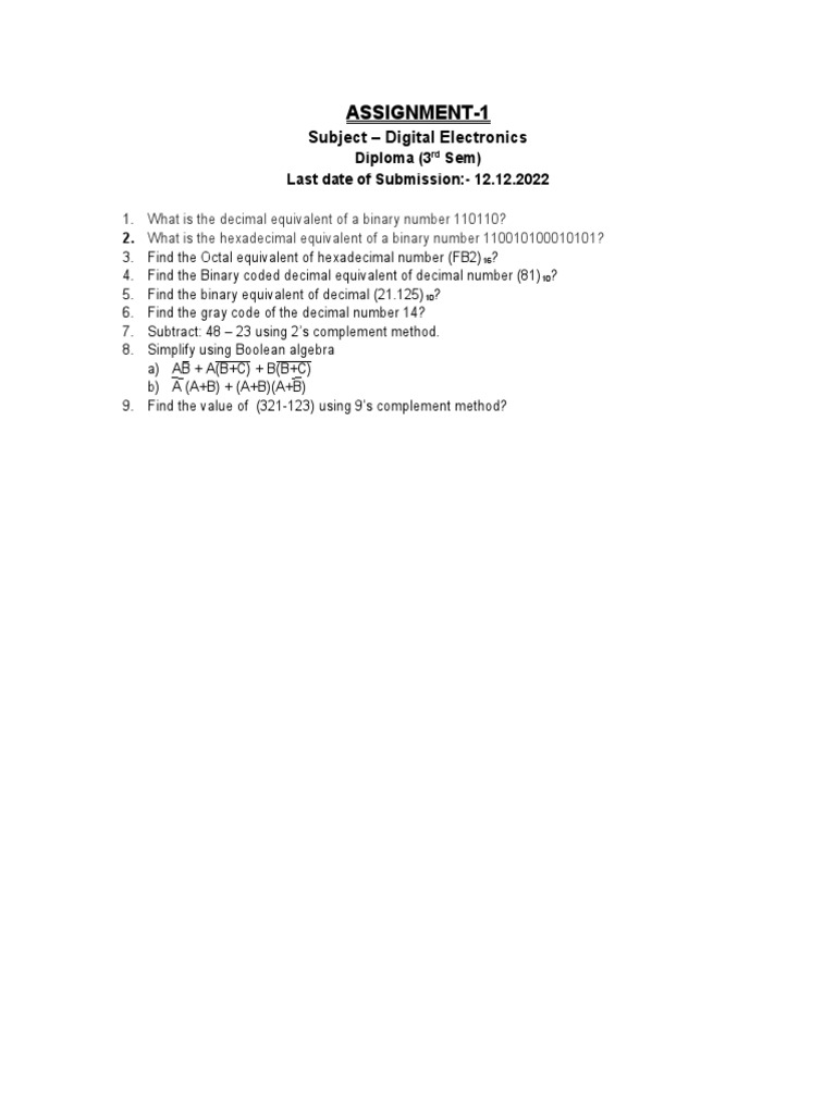 Digital Electronics Assignment 1 - Binary, Hex, Octal Conversions | PDF