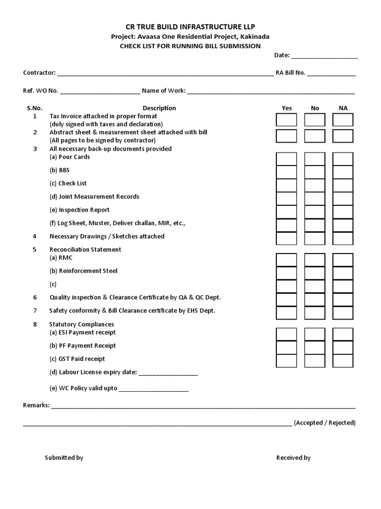 RA Bill Check List | PDF