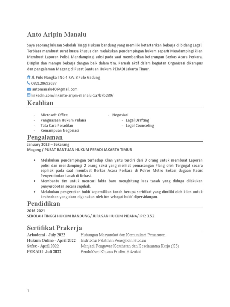 CV - Anto Aripin Manalu | PDF