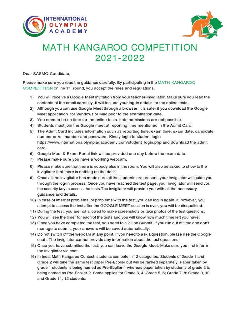 Math Kangaroo Online Exam Guide | PDF
