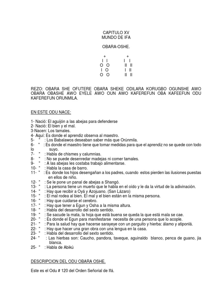 Significado de Obara-Oshe en Ifá | PDF | Artes del Lenguaje y ...
