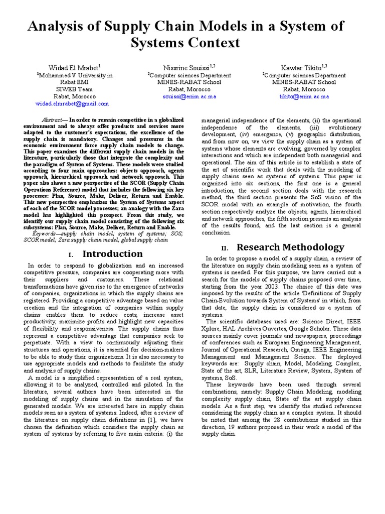 Analysis of Supply Chain Models in A System of Sys | PDF | Computers ...