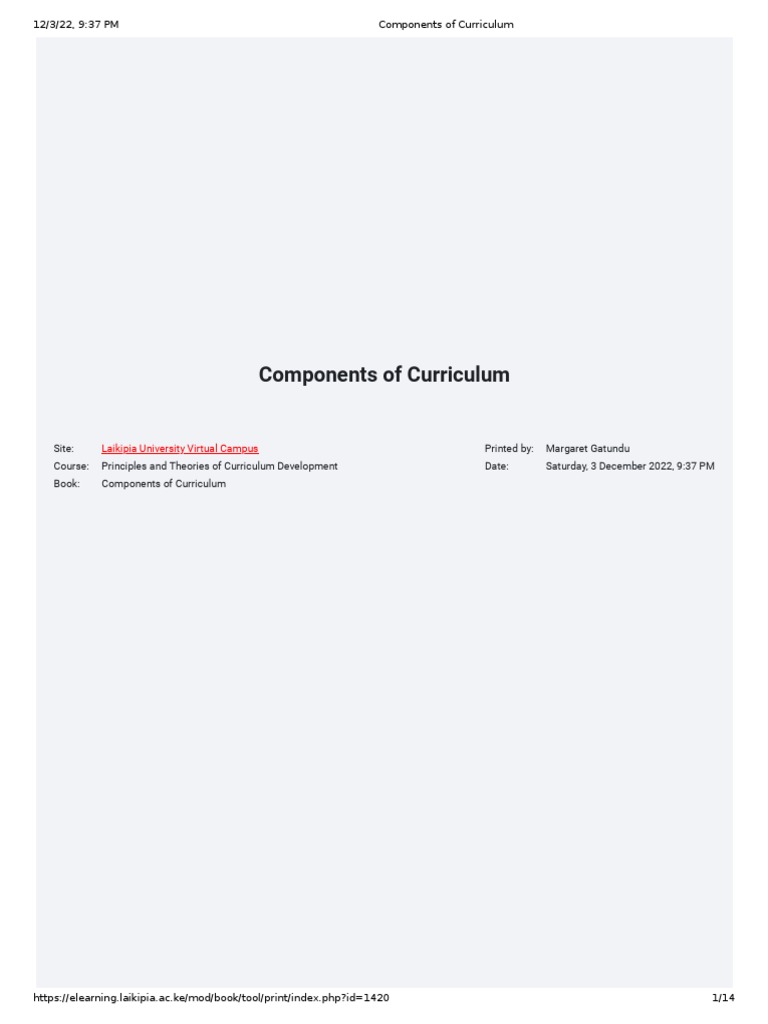 Components of Curriculum | PDF | Curriculum | Learning