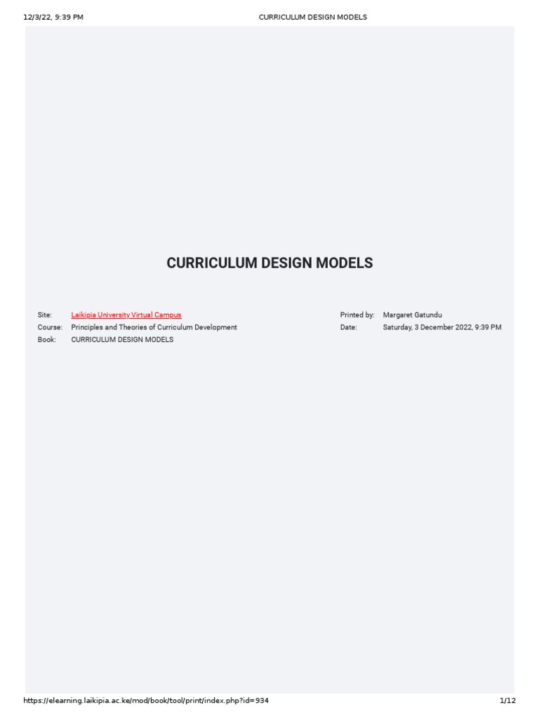 Curriculum Design Models | PDF | Curriculum | Learning