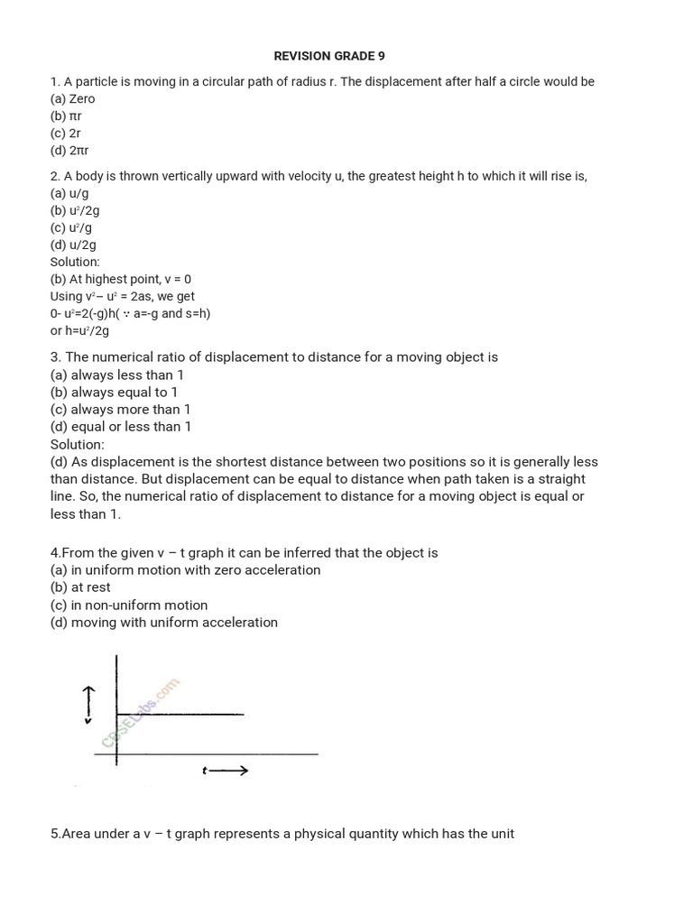 Revision Grade 9 Motion | PDF | Velocity | Speed