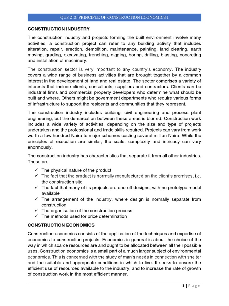 Construction Economics ND 2 QS-1 PDF | PDF | Economics | Area